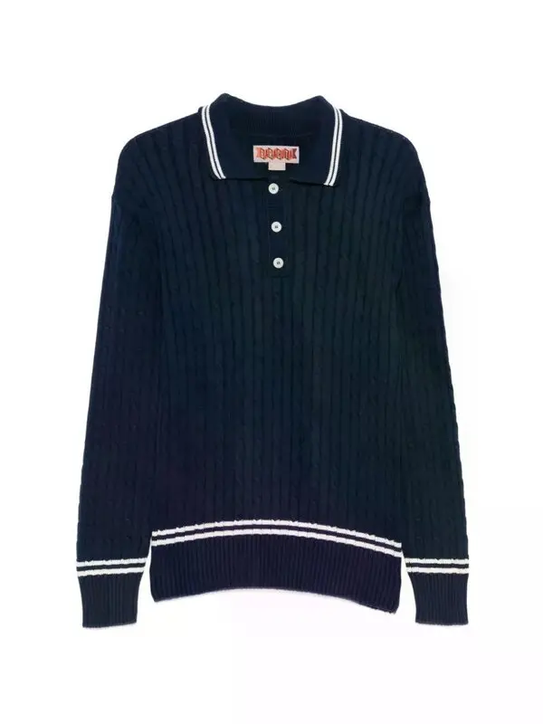 BARACUTA Striped Cable-knit Polo Shirt - Blue
