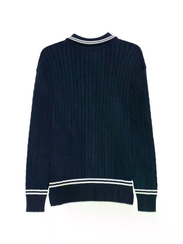 BARACUTA Striped Cable-knit Polo Shirt - Blue