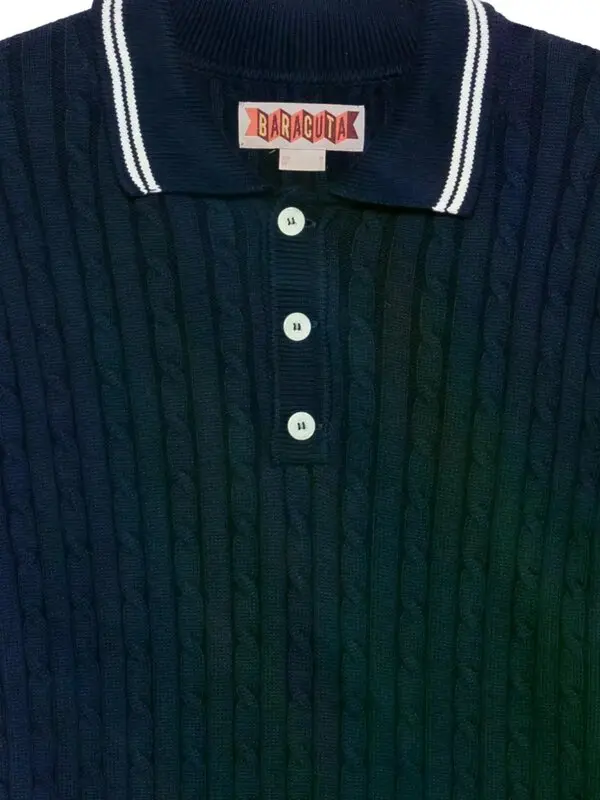 BARACUTA Striped Cable-knit Polo Shirt - Blue