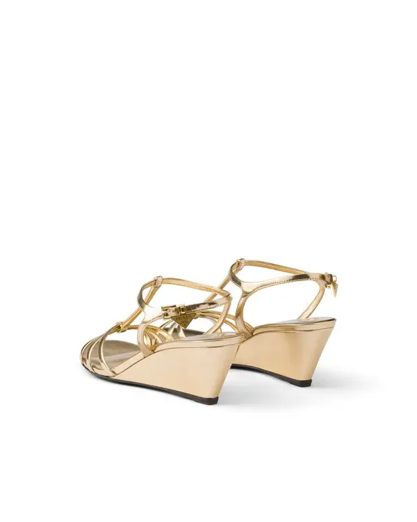 Prada Metallic Leather Wedge Sandals - Gold/silver