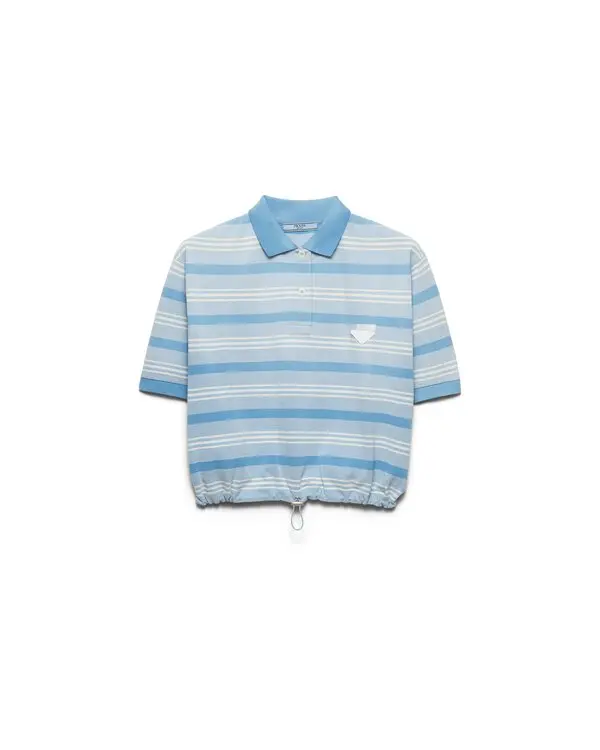 Prada Striped Piqué Polo Shirt - Light Blue