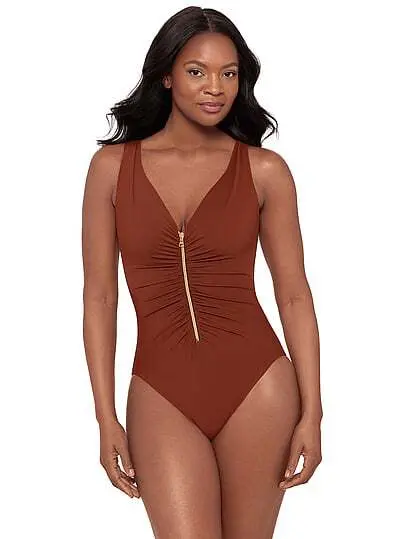 Victoria's Secret Miraclesuit Zip One-piece Swimsuit - Brown