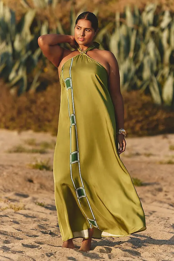 SANCIA Savannah Halter Maxi Dress - Green Pattern