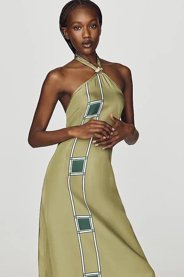 SANCIA Halterneck Maxi Dress - Green Pattern