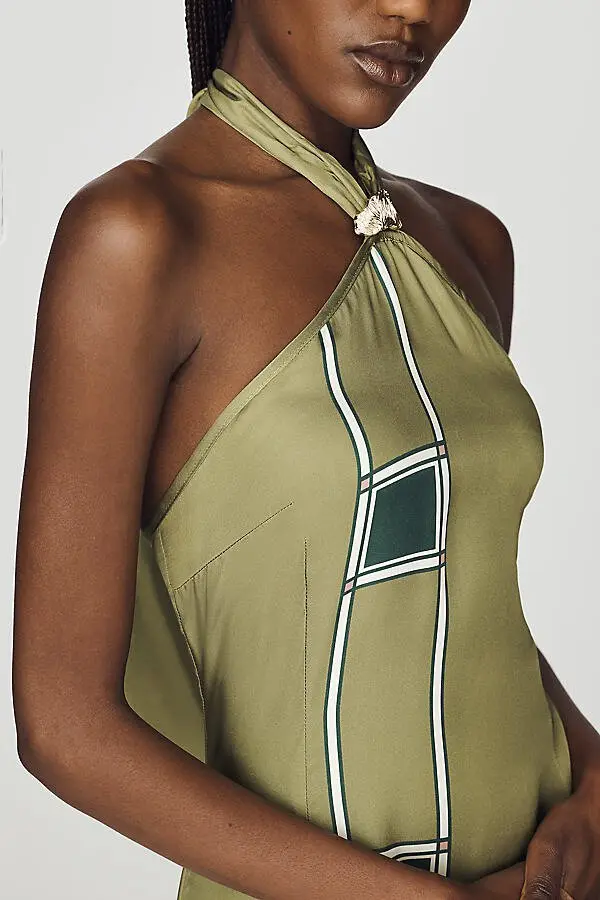 SANCIA Halterneck Maxi Dress - Green Pattern