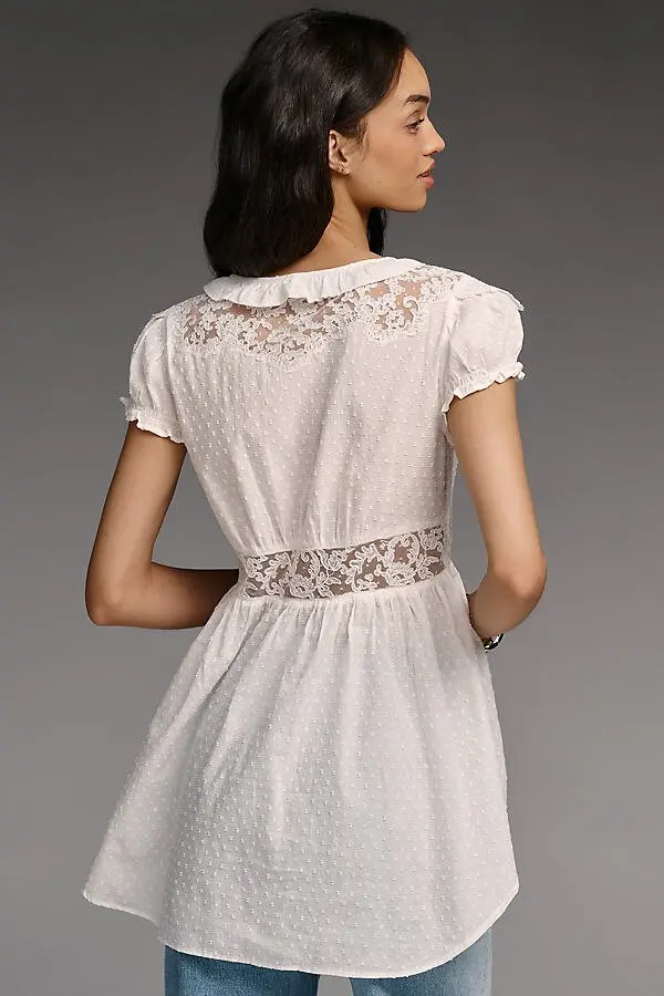 Anthropologie Short-sleeve Airy Embroidered Tunic Top