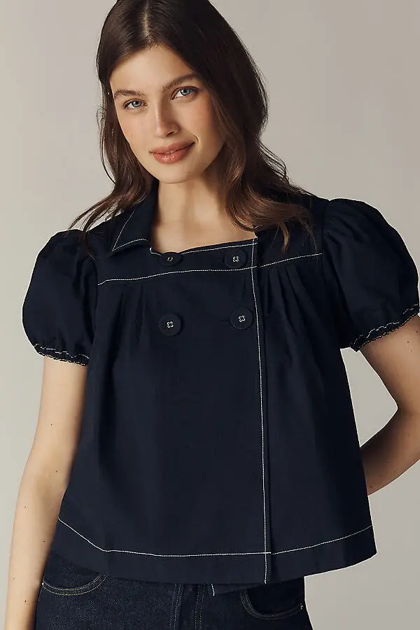 Maeve Puff Sleeve Double-breasted Top