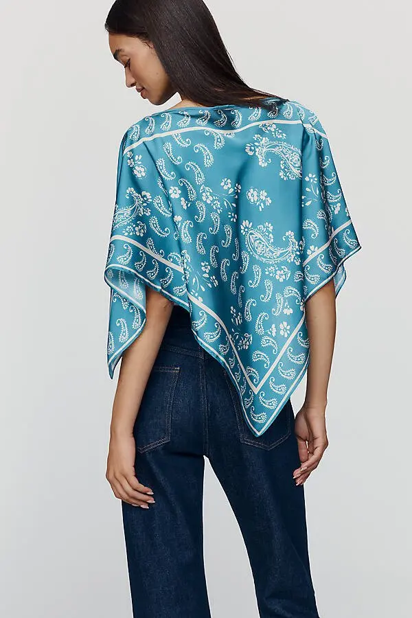 Anthropologie Printed Scarf Poncho Top - Blue/grey