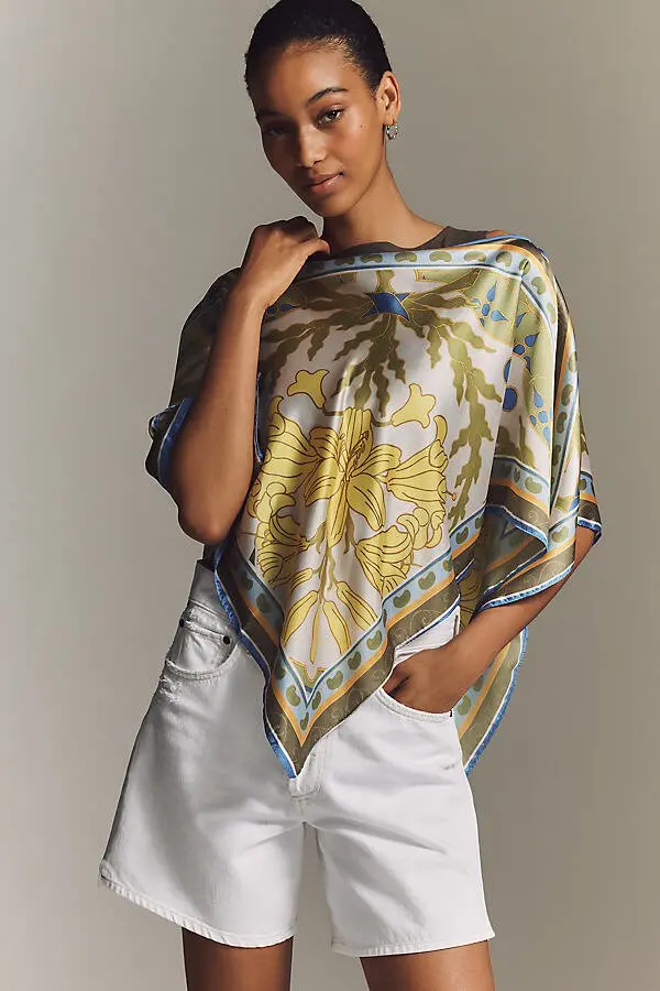 Anthropologie Reversible Poncho Top - Green Print