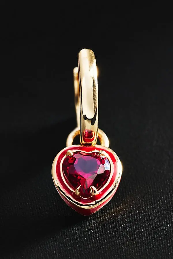Anthropologie Heart Cocktail Single Huggie Hoop Earring - Ruby/gold