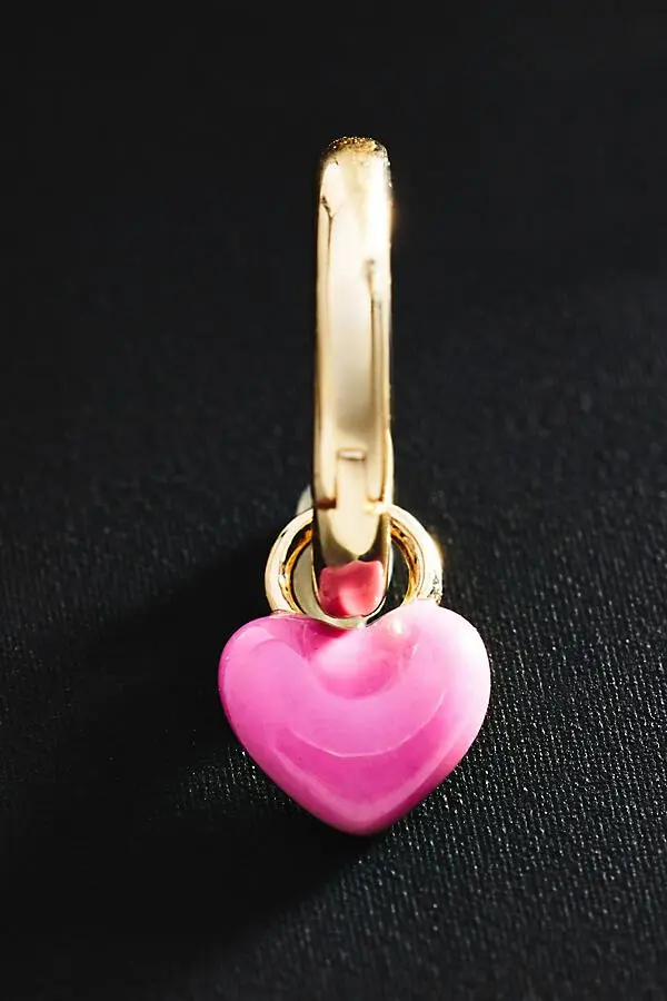 Anthropologie Alison Lou Tiny Enamel Heart Single Huggie Hoop Earring - Classic Pink
