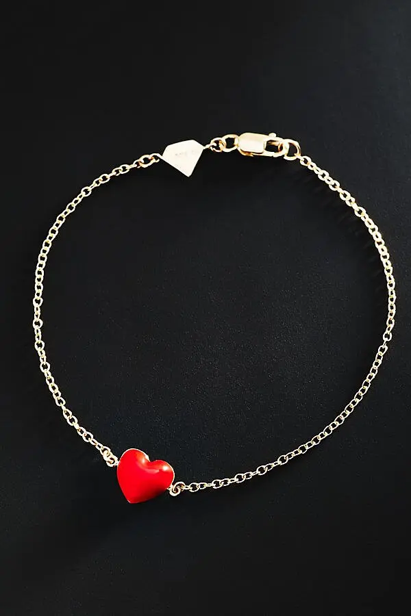 Anthropologie Alison Lou Heart Charm Bracelet - Rouge Tomate