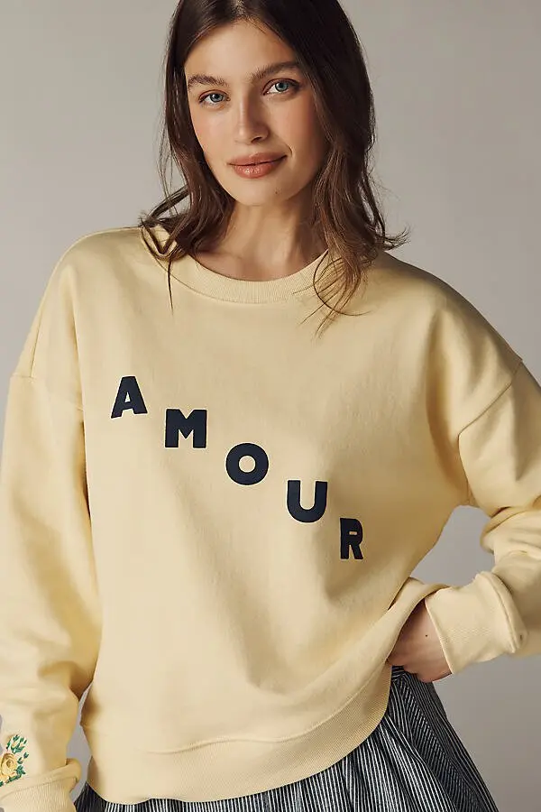 Maeve Cotton Blend Amour Sweatshirt - Light Yellow