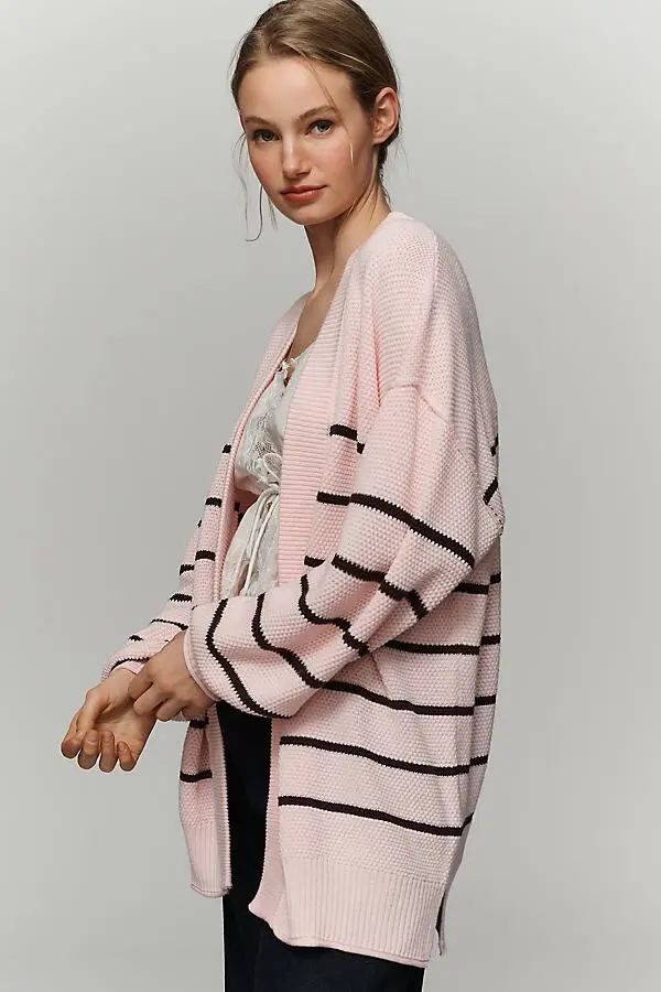 Anthropologie Striped Waffle Knit Cardigan