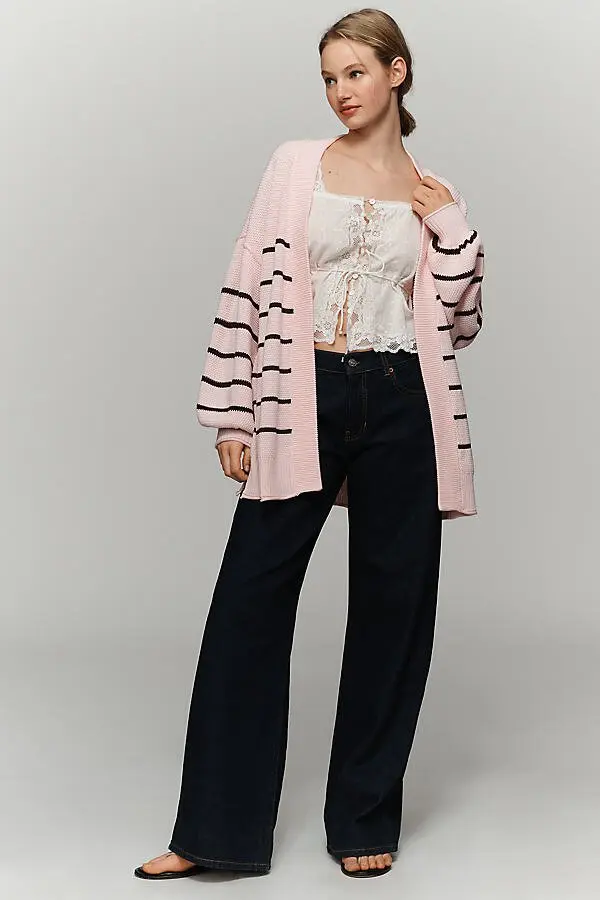 Anthropologie Striped Waffle Knit Cardigan
