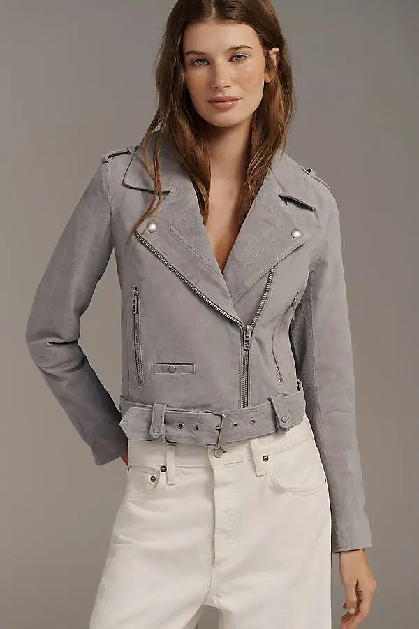 Blanknyc Cropped Suede Moto Jacket - Olive