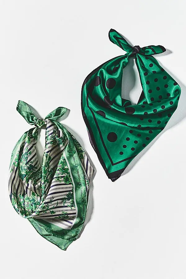 Anthropologie Prted Hair Scarves, Set Of 2 - Green