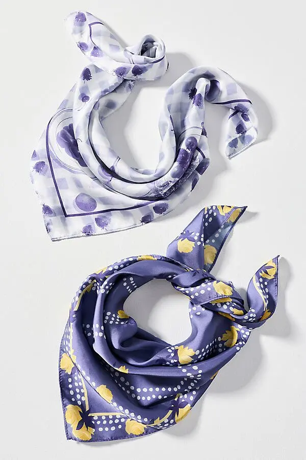 Anthropologie Prted Hair Scarves, Set Of 2 - Navy