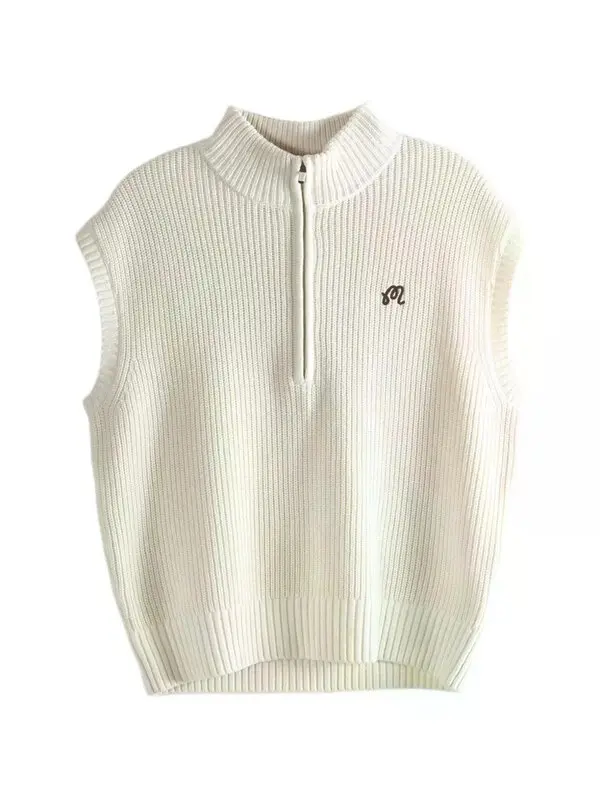 MALBON Ribbed Zip Sleeveless Top - Neutrals