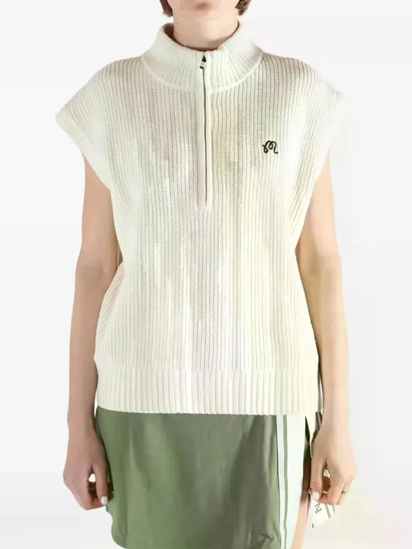 MALBON Ribbed Zip Sleeveless Top - Neutrals