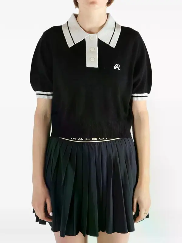 MALBON Mikayla Short-sleeves Collared Polo Top - Black