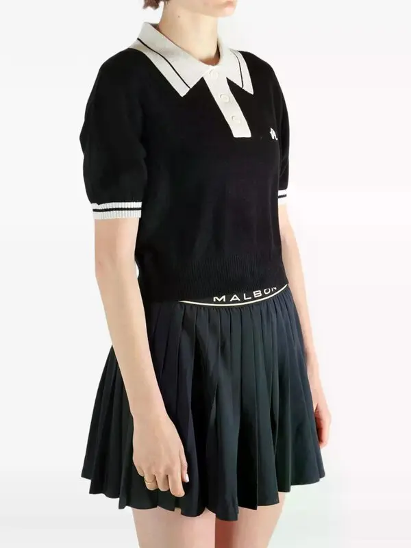 MALBON Mikayla Short-sleeves Collared Polo Top - Black