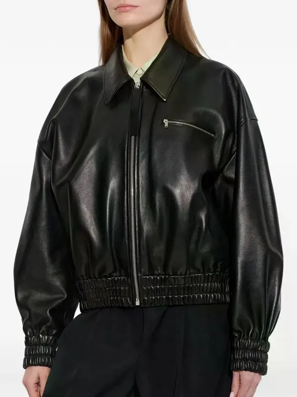 JIL SANDER Zip-up Leather Bomber Jacket - Black