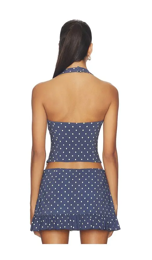 TIGER MIST Halter Tie Bustier Top With Button Closure - Navy