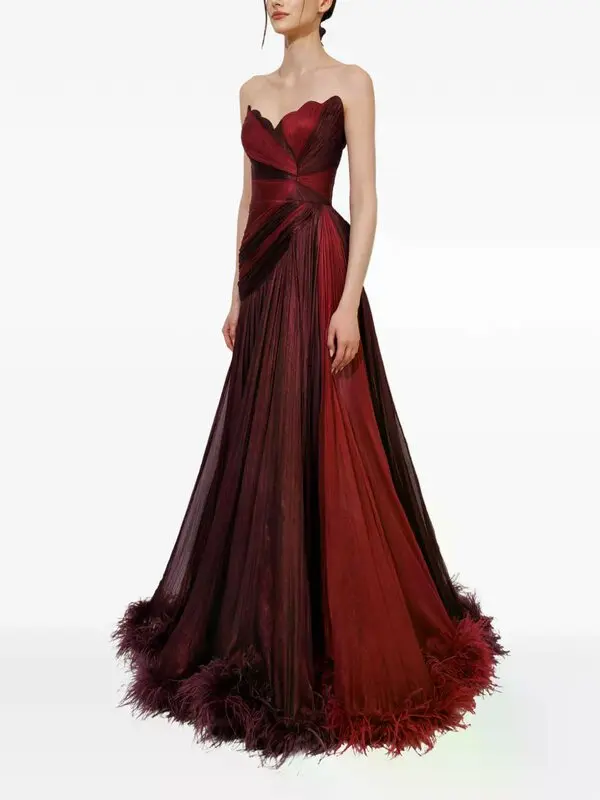 IRIS SERBAN Giselle Feather Strapless Maxi Dress