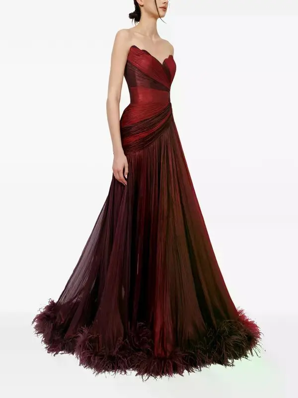 IRIS SERBAN Giselle Feather Strapless Maxi Dress