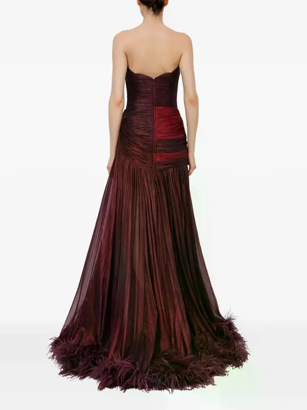 IRIS SERBAN Giselle Feather Strapless Maxi Dress