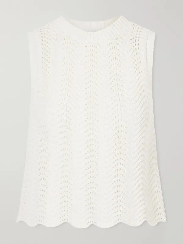 Loulou De Saison Vittoria Crocheted Cotton Top - Neutrals