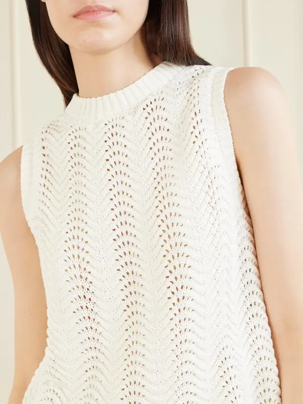 Loulou De Saison Vittoria Crocheted Cotton Top - Neutrals