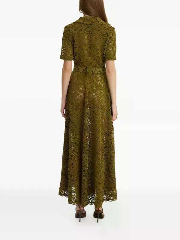 MOOS STUDIO Lace Belted Maxi Dress - Green