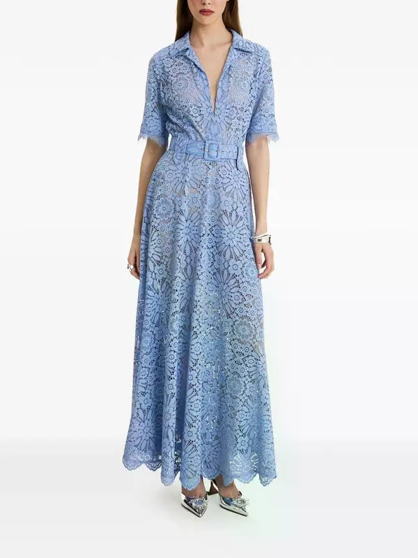 MOOS STUDIO Reverie Lace Belted Maxi Dress - Blue