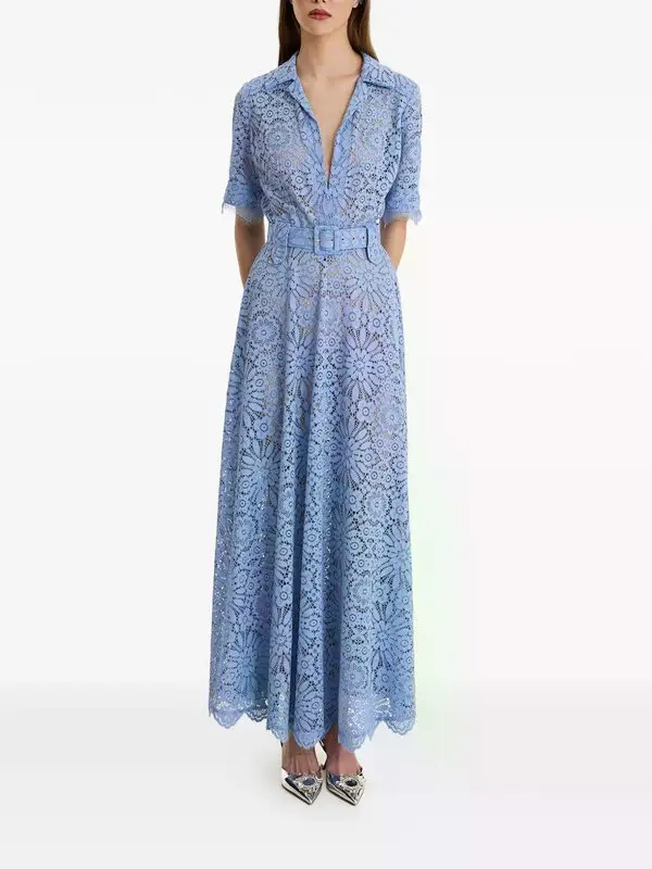 MOOS STUDIO Reverie Lace Belted Maxi Dress - Blue
