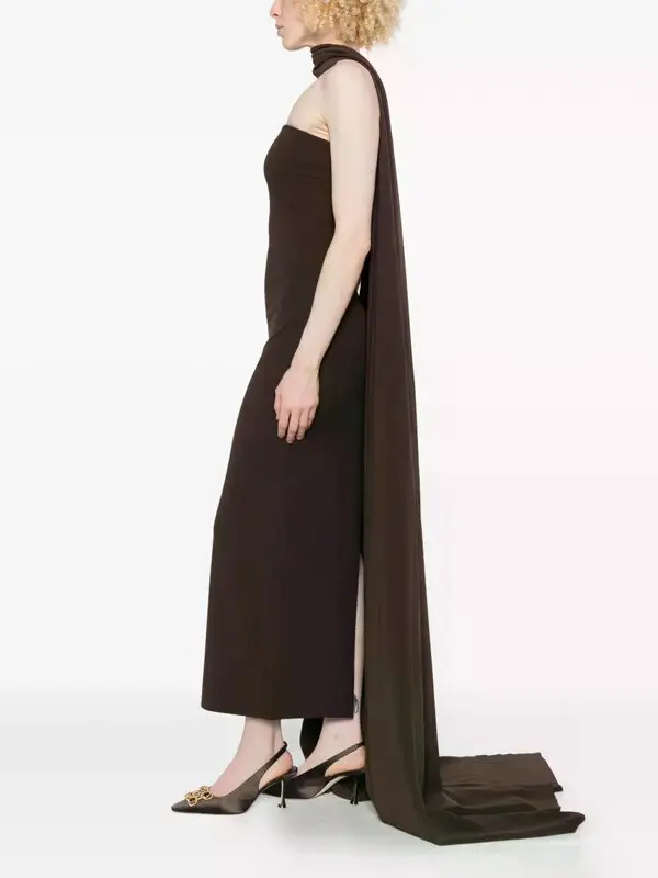 Solace London Martine Strapless Midi Dress - Brown