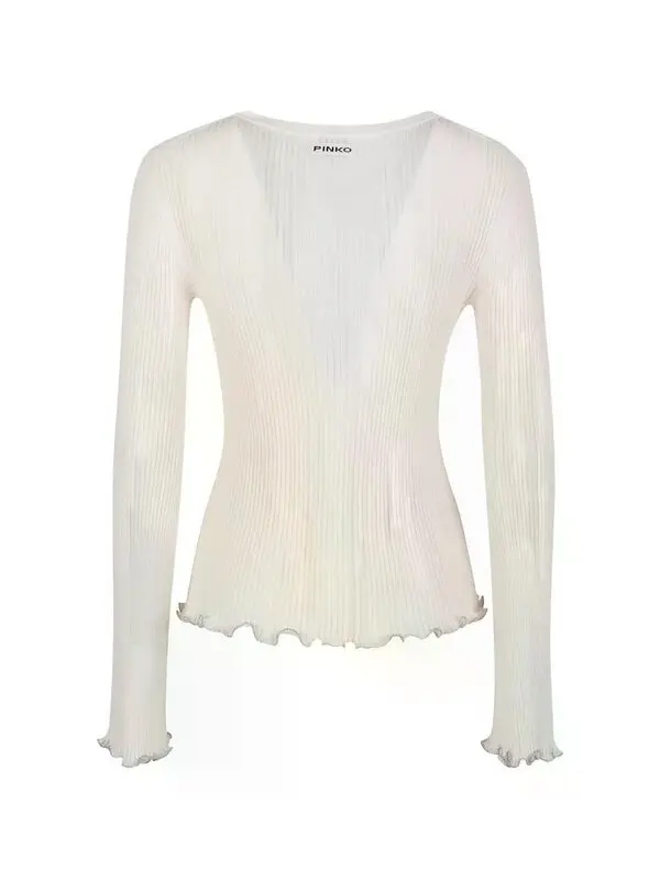 Pinko Long-sleeve Crewneck Ribbed Knit Top With Embellished Hems
