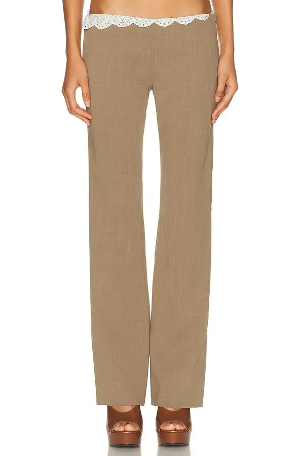 Magda Butrym Worsted Wool Pants With Lace Detail - Beige