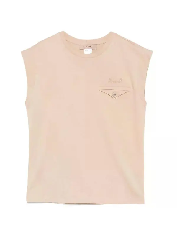 TWINSET Sleeveless T-shirt With Chest Pocket - Neutrals