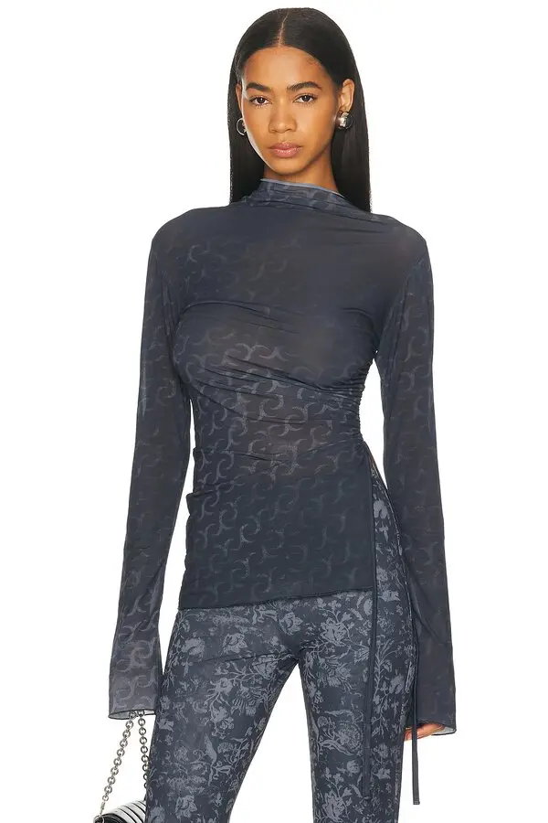 JADE CROPPER Mesh Top With Side Tie - Grey