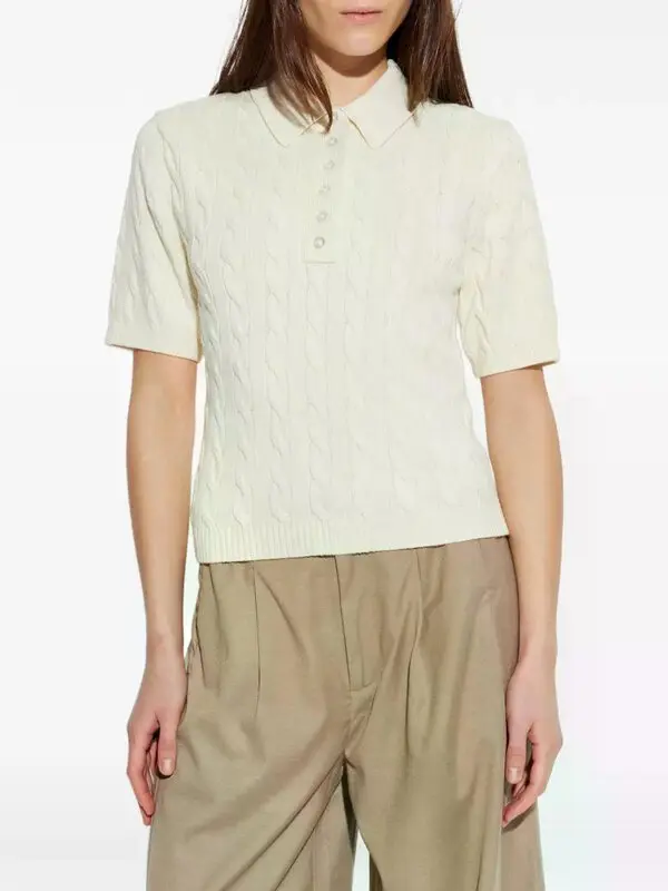 GESTUZ Thilla Cable Knit Polo Shirt - Neutrals