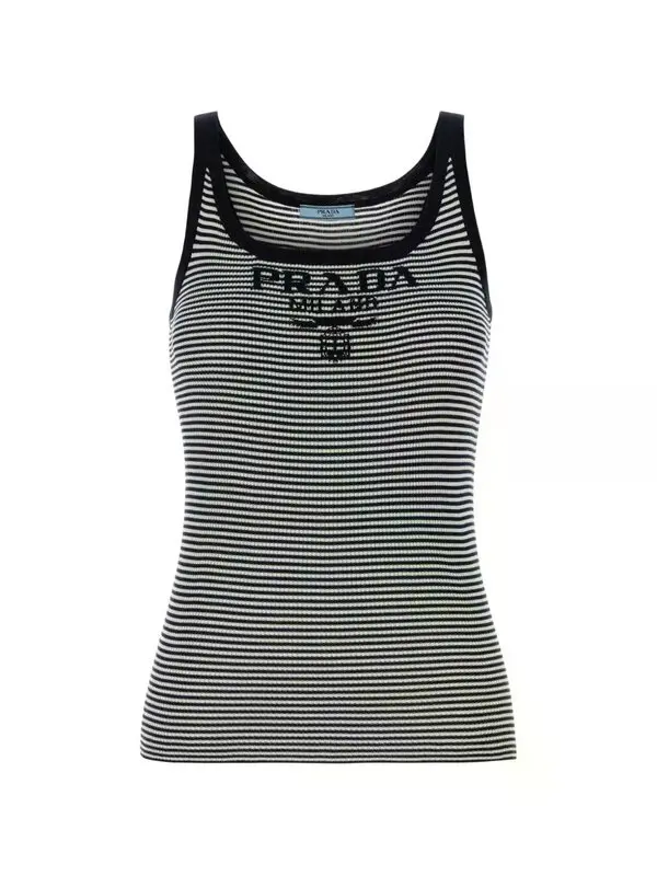Prada Striped Embroidered Silk Tank Top