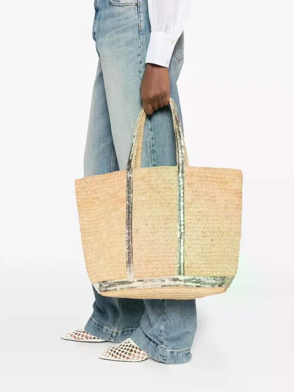 Vanessa Bruno L Raffia Sequined Tote Bag - Neutrals