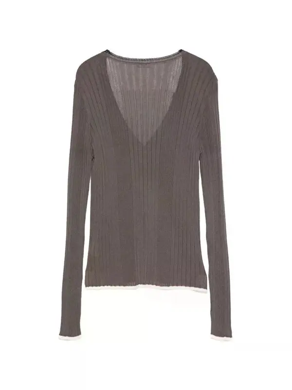 ROBERTO COLLINA V-neck Ribbed Cardigan - Grey