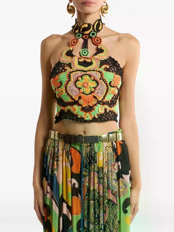 Etro Crochet Effect Floral Crop Top - Black
