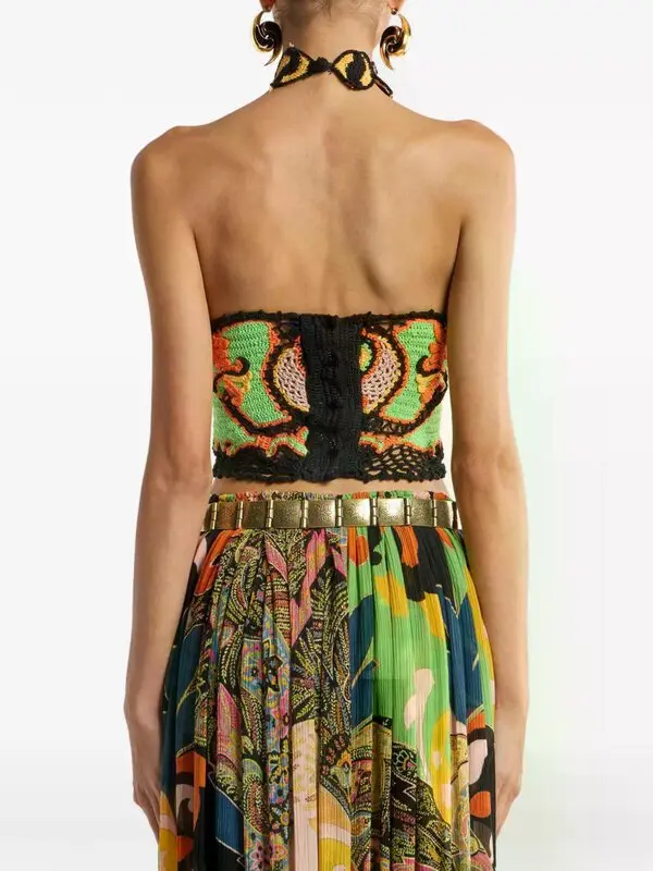 Etro Crochet Effect Floral Crop Top - Black
