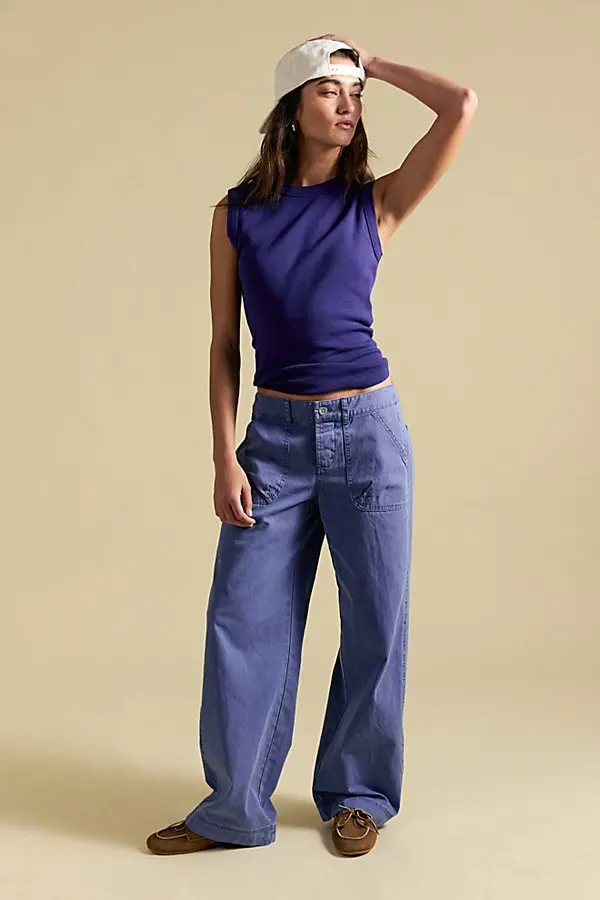 Free People We The Free Yours Truly Low-rise Cargo Chino Pants - Harbor