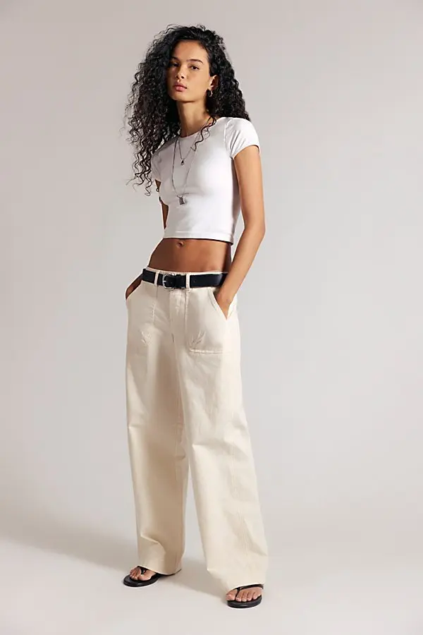 Free People We The Free Yours Truly Low-rise Cargo Chino Pants - Whisper White