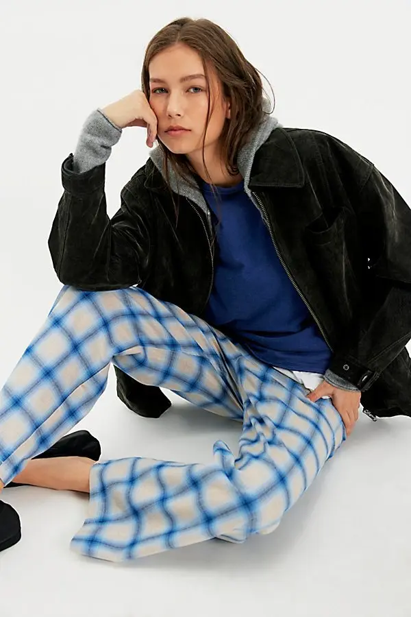 Donni. Plaid Flannel Crop Pants - Blueberry